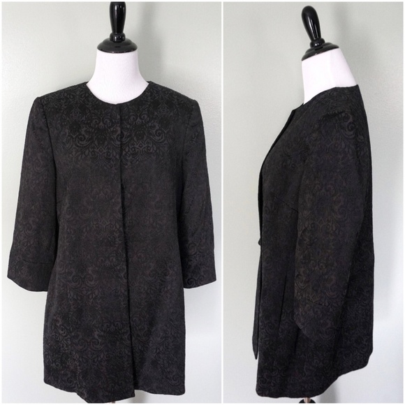 Kasper | Jackets & Coats | Kasper Black Long Floral Embroidered Blazer ...